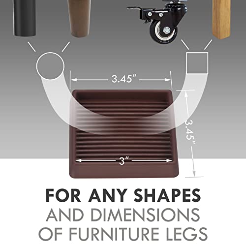 VOCOMO 3X3 Rubber Caster Cups, Non Slip Furniture Pads, Anti-Slip Gripper, Anti Skid Furniture Feet, Anti Slide Floor Protector for Bed Couch Stoppers (Brown, 4 Pack)