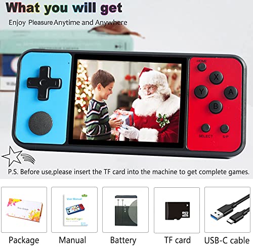 Great Boy Handheld Game Console for Kids Adults, Built-in 1015 Retro Video Games and Support TF Card Download Save Progress Rechargeable 3.0 Inches HD Screen Birthday Xmas Gift (Transparent Black)