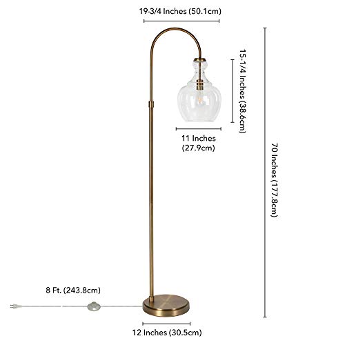 Henn&Hart Arc Floor Lamp with Glass Shade in Brass/Seeded, Floor Lamp for Home Office, Bedroom, Living Room