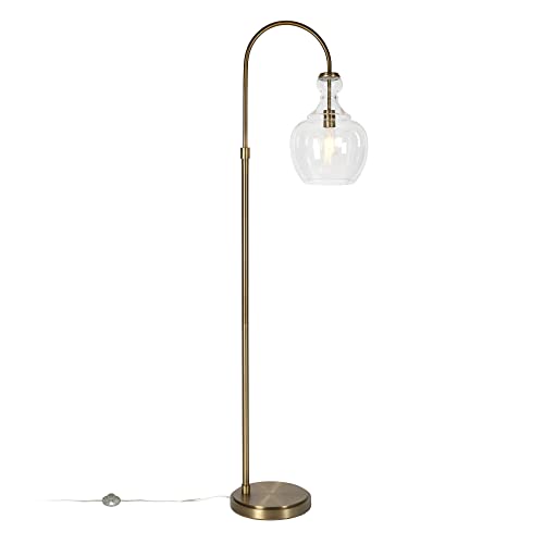 Henn&Hart Arc Floor Lamp with Glass Shade in Brass/Seeded, Floor Lamp for Home Office, Bedroom, Living Room