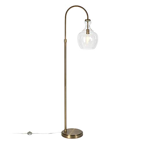 Henn&Hart Arc Floor Lamp with Glass Shade in Brass/Seeded, Floor Lamp for Home Office, Bedroom, Living Room