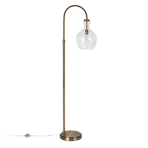 Henn&Hart Arc Floor Lamp with Glass Shade in Brass/Seeded, Floor Lamp for Home Office, Bedroom, Living Room