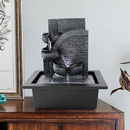 IRONWALLS 3-Tier Desktop Water Fountain Indoor, 11” Relaxation Tabletop Waterfall Fountain with LED Light, Zen Meditation Desk Fountain for Home, Living Room, Bedroom, Office Feng Shui Decor