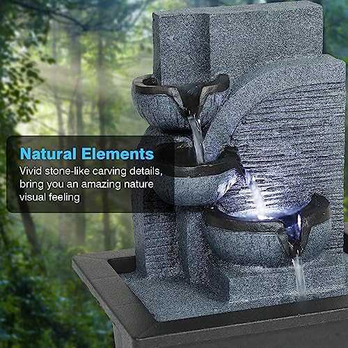 IRONWALLS 3-Tier Desktop Water Fountain Indoor, 11” Relaxation Tabletop Waterfall Fountain with LED Light, Zen Meditation Desk Fountain for Home, Living Room, Bedroom, Office Feng Shui Decor