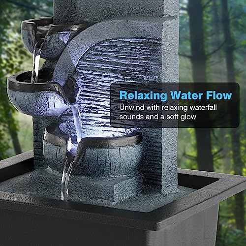 IRONWALLS 3-Tier Desktop Water Fountain Indoor, 11” Relaxation Tabletop Waterfall Fountain with LED Light, Zen Meditation Desk Fountain for Home, Living Room, Bedroom, Office Feng Shui Decor