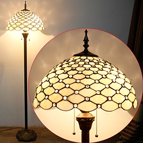 Tiffany Lamp Shade Replacement W16H7 Inch Stained Glass Crystal Pear Bead Lampshade Fit For Table Lamps FLoor Lamp Ceiling Fixture (3 Hooks)Pendant Hanging Light S005 WERFACTORY Home Office Decoration