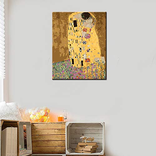 TUMOVO Lover Kiss Paintings Gustav Klimt The kiss Art Digital Painting Paint by Numbers Kit for Adults Acrylic Oil Painting Set Painting for Beginners Abstract Drawing(16''Wx20''H)