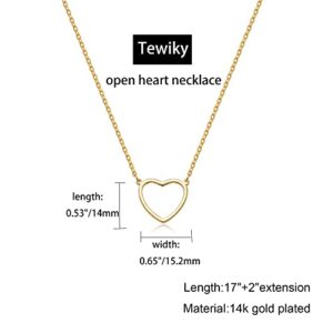 Tewiky Cute Necklace for Teen Girls 14k Gold Plated Trendy Open Heart Choker Necklaces Aesthetic Dainty Simple Gold Jewelry for Women Gifts