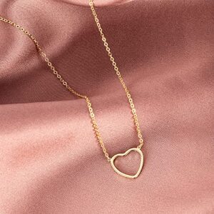 Tewiky Cute Necklace for Teen Girls 14k Gold Plated Trendy Open Heart Choker Necklaces Aesthetic Dainty Simple Gold Jewelry for Women Gifts