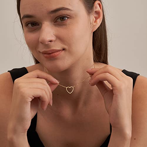 Tewiky Cute Necklace for Teen Girls 14k Gold Plated Trendy Open Heart Choker Necklaces Aesthetic Dainty Simple Gold Jewelry for Women Gifts