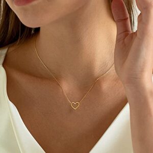 Tewiky Cute Necklace for Teen Girls 14k Gold Plated Trendy Open Heart Choker Necklaces Aesthetic Dainty Simple Gold Jewelry for Women Gifts