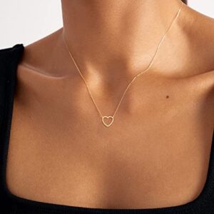 Tewiky Cute Necklace for Teen Girls 14k Gold Plated Trendy Open Heart Choker Necklaces Aesthetic Dainty Simple Gold Jewelry for Women Gifts