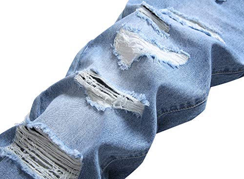 DANT BULUN Men's Ripped Distressed Destroyed Slim Fit Straight Leg Denim Jeans (38, Light BlueLY005)