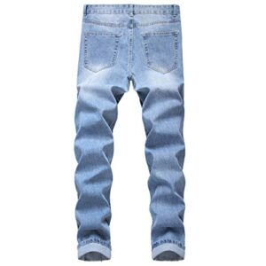 DANT BULUN Men's Ripped Distressed Destroyed Slim Fit Straight Leg Denim Jeans (38, Light BlueLY005)