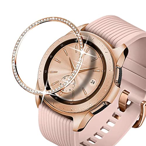 DEALELE Cases Compatible with Samsung Gear Sport/Galaxy Watch 42mm / Galaxy Watch 4 Classic 42mm, Bling Rhinestone Diamond Metal Steel Bezel Ring Cover Replacement for Women Men (Rose Gold)