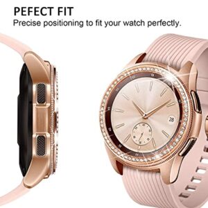 DEALELE Cases Compatible with Samsung Gear Sport/Galaxy Watch 42mm / Galaxy Watch 4 Classic 42mm, Bling Rhinestone Diamond Metal Steel Bezel Ring Cover Replacement for Women Men (Rose Gold)