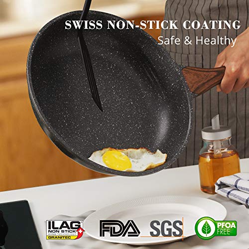 SENSARTE Nonstick Frying Pan Skillet, Swiss Granite Coating Omelette Pan, Healthy Stone Cookware Chef's Pan, PFOA Free (8/9.5/10/11/12.5 Inch) (8 Inch)