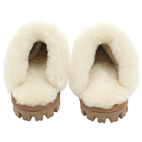 Kathyland Unisex Sheepskin Wool Fur Leather Women's Slippers hanada Slide(11-12 M US, Chestnut)