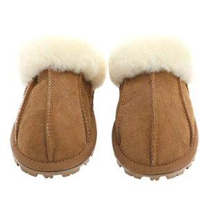 Kathyland Unisex Sheepskin Wool Fur Leather Women's Slippers hanada Slide(11-12 M US, Chestnut)