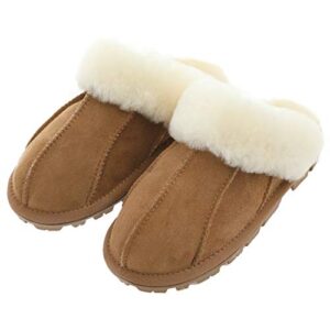 Kathyland Unisex Sheepskin Wool Fur Leather Women's Slippers hanada Slide(11-12 M US, Chestnut)