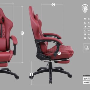 Dowinx Gaming Chair Office Desk Chair with Massage Lumbar Support, Vintage Style Armchair PU Leather E-Sports Gamer Chairs with Retractable Footrest (Red)