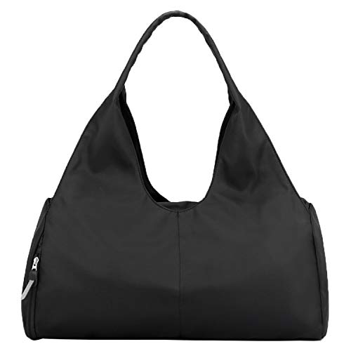 Forestfish Duffel Bag Gym Totes with Dry Wet Pocket & Shoes Compartment for Women and Men,Black