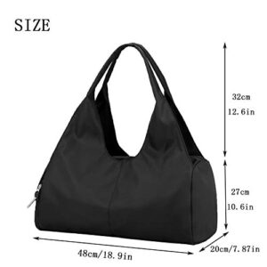 Forestfish Duffel Bag Gym Totes with Dry Wet Pocket & Shoes Compartment for Women and Men,Black