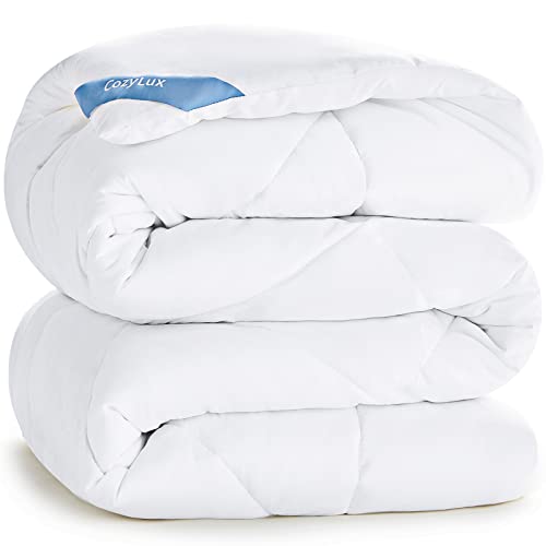 CozyLux Queen Size Bedding Comforter Duvet Insert - Quilted White Comforters with Corner Tabs, 1800 Series Soft Siliconized Fiberfill All Season Down Alternative Bed Comforter - Box Stitched