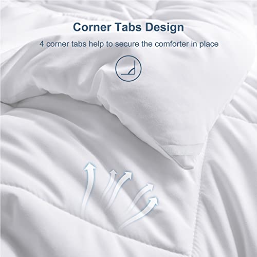 CozyLux Queen Size Bedding Comforter Duvet Insert - Quilted White Comforters with Corner Tabs, 1800 Series Soft Siliconized Fiberfill All Season Down Alternative Bed Comforter - Box Stitched