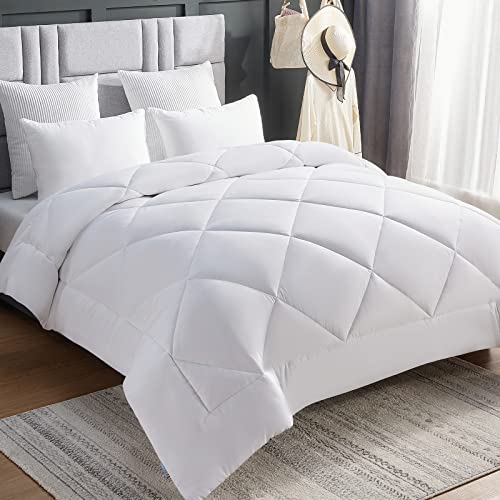 CozyLux Queen Size Bedding Comforter Duvet Insert - Quilted White Comforters with Corner Tabs, 1800 Series Soft Siliconized Fiberfill All Season Down Alternative Bed Comforter - Box Stitched