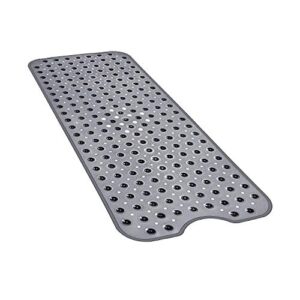 yinenn bath tub shower mat 40 x 16 inch non-slip and extra large, bathtub mat with suction cups, machine washable bathroom mats with drain holes, clear light black