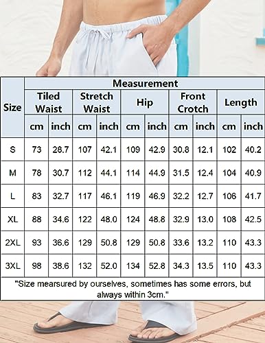 COOFANDY Men's Linen Casual Pants Summer Spring Beach Jog Elastic Waist Trousers A- Black