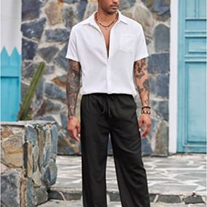 COOFANDY Men's Linen Casual Pants Summer Spring Beach Jog Elastic Waist Trousers A- Black