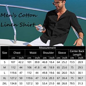 COOFANDY Men Fashion Banded Collar Linen Shirts Button-up Yoga Shirts(Black, Large)