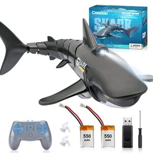 2.4g remote control shark toy 1:18 scale high simulation shark shark for swimming pool bathroom great gift rc boat toys for 6+ year old boys and girls (with 2 batteries)