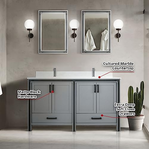 Lexora Ziva 60 in W x 22 in D Dark Grey Double Bath Vanity