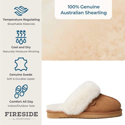 Dearfoams Women's Fireside Sydney Shearling Fur Indoor/Outdoor Scuff Slipper with Wide Widths, Chestnut, 11