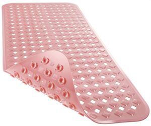 yimobra original bathtub mat non slip, bath mats for tub, shower mat with drain holes suction cups, machine washable, bpa, latex, phthalate free (pink, 27.5 x 15.5 inch)