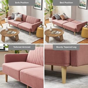 mopio Chloe Futon Sofa Bed, Convertible Sleeper Sofa with Tapered Wood Legs, 77.5" W, Small Splitback Sofa for Living Room, Twin