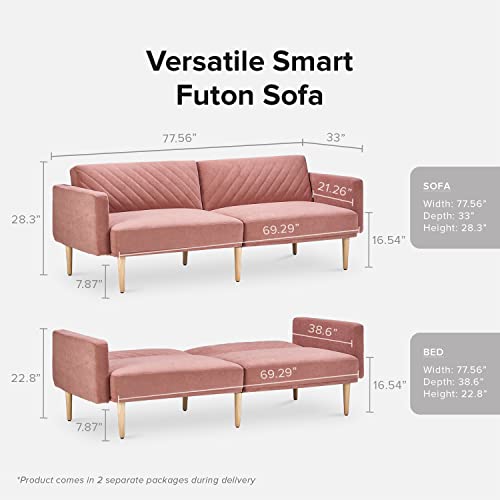 mopio Chloe Futon Sofa Bed, Convertible Sleeper Sofa with Tapered Wood Legs, 77.5" W, Small Splitback Sofa for Living Room, Twin