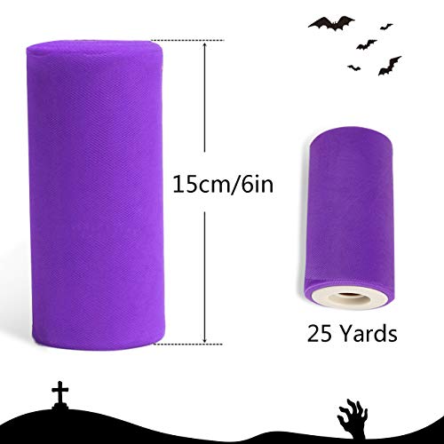 Ginfonr Halloween Tulle Rolls with Orange Black Purple Fabric Bolt Spool for Wedding Tutu Table Skirt DIY Crafting Favors Pew Bow Banquet Party Decor (6 Inches x 25 Yards, 3 Roll)