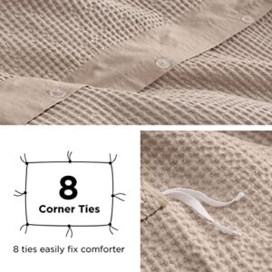 Bedsure Cotton Duvet Cover King - 100% Cotton Waffle Weave Khaki Duvet Cover King Size, Soft and Breathable King Tan Duvet Cover Set for All Season (King, 104"x90")