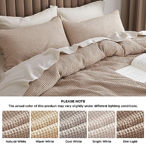 Bedsure Cotton Duvet Cover King - 100% Cotton Waffle Weave Khaki Duvet Cover King Size, Soft and Breathable King Tan Duvet Cover Set for All Season (King, 104"x90")