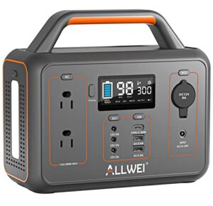 allwei portable power station 300w(peak 600w), 280wh solar generator with usb-c pd60w, 110v pure sine wave ac outlet, 78000mah backup lithium battery for outdoor camping travel emergency home blackout