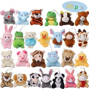 juegoal 26 pack mini animal plush toy set, cute small stuffed animal keychain set, goodie bag fillers, carnival prizes for kids, assortment kids valentine gift easter egg filter party favors