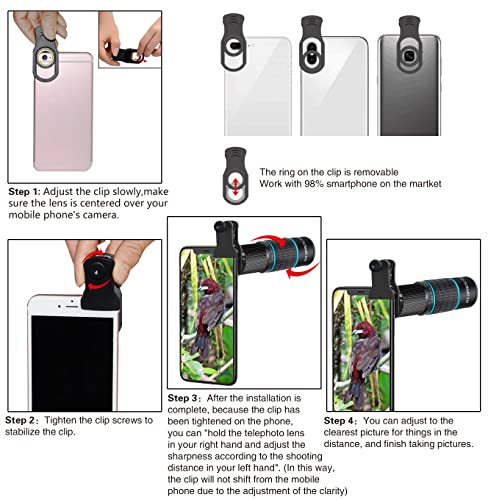 Phone Camera Lens Kit 10 in 1 for iPhone Samsung Pixel Android, 22X Telephoto Lens, 0.63Wide Angle Lens&15X Macro Lens, 198° Fisheye Lens,Kaleidoscopes, CPL+Tripod，for Most Smartphone