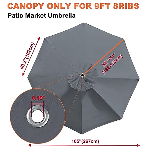 EliteShade USA Sunumbrella 9FT Replacement Covers 8 Ribs Market Patio Umbrella Canopy Cover (CANOPY ONLY) (Grey)