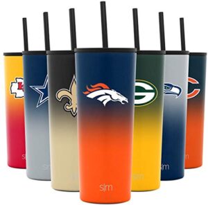 simple modern officially licensed nfl denver broncos insulated tumbler with straw and flip lids | gifts for men and women 24oz travel mug thermos | classic collection | denver broncos