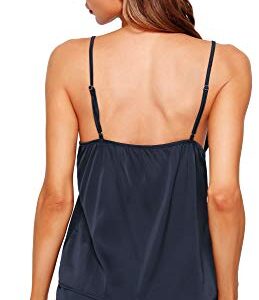 WiWi Womens Silk Satin Pajamas Set Sexy Sleepwear Cami Shorts Lingerie 2 Piece Nightwear Adjustable Straps S-XXL, Navy, Large