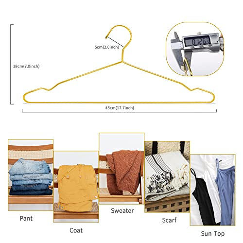 Nature Smile17.7 inches Gold Metal Coat Hangers, Space Saving Wire Hangers, Metal Clothes Hangers, Standard Suit Hangers Ideal for Everyday Use,10 Pack, Gold